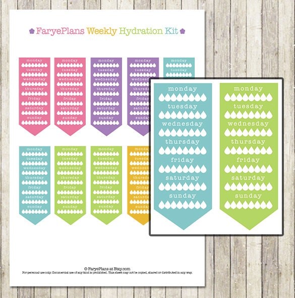 Weekly hydration water intake printable planner by FaryePlans