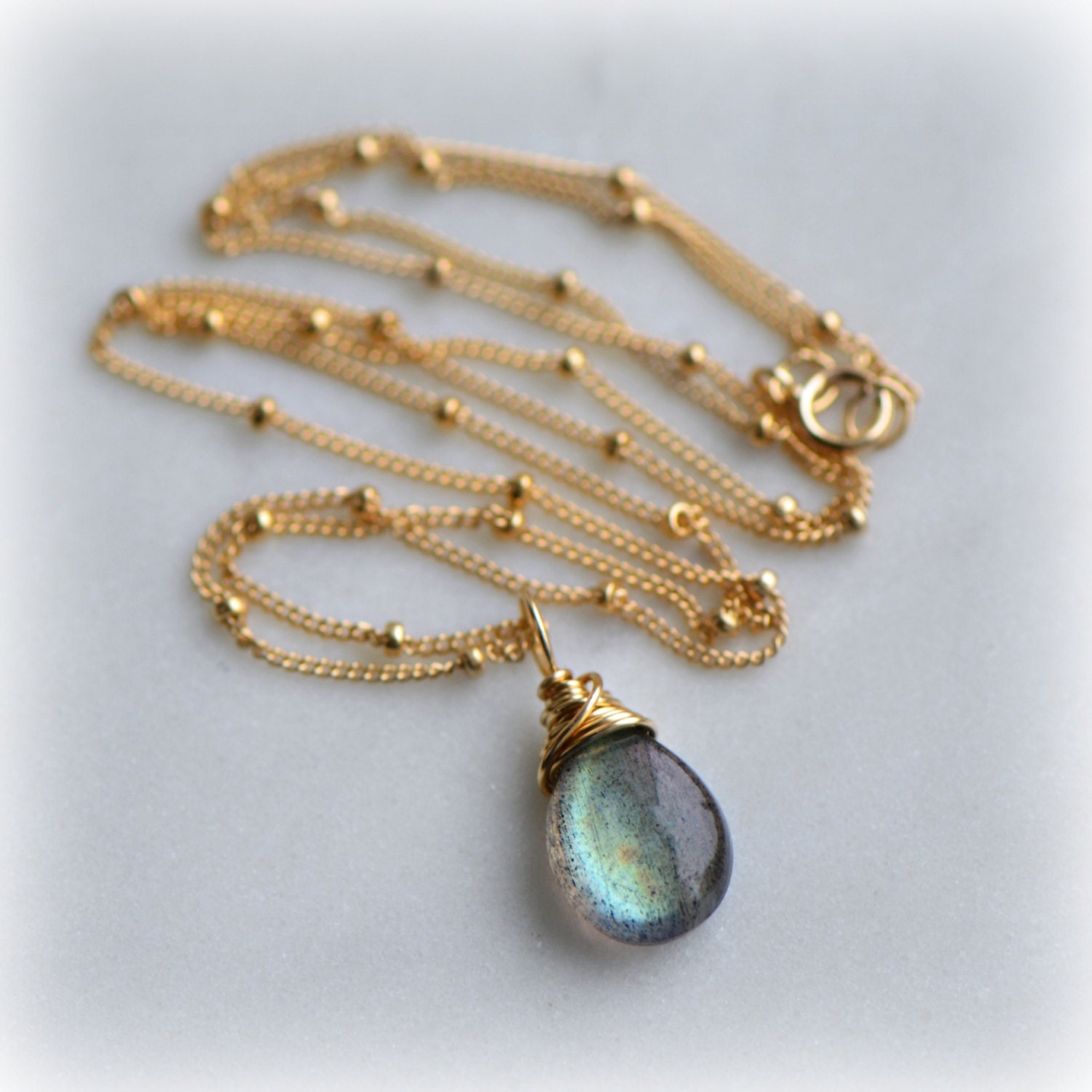 Gold Green Labradorite Necklace Green Labradorite Pendant in