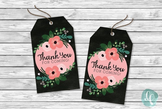 DIY Printable Tags Thank You for Coming Floral Chalkboard