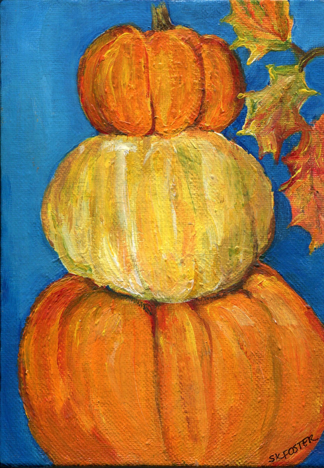 Stack o' Pumpkins acrylic painting canvas panel original