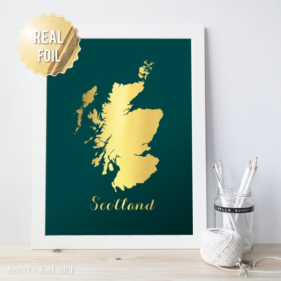 Map of Scotland Scotland Map Art Print in GOLD by AnnyaKaiArt