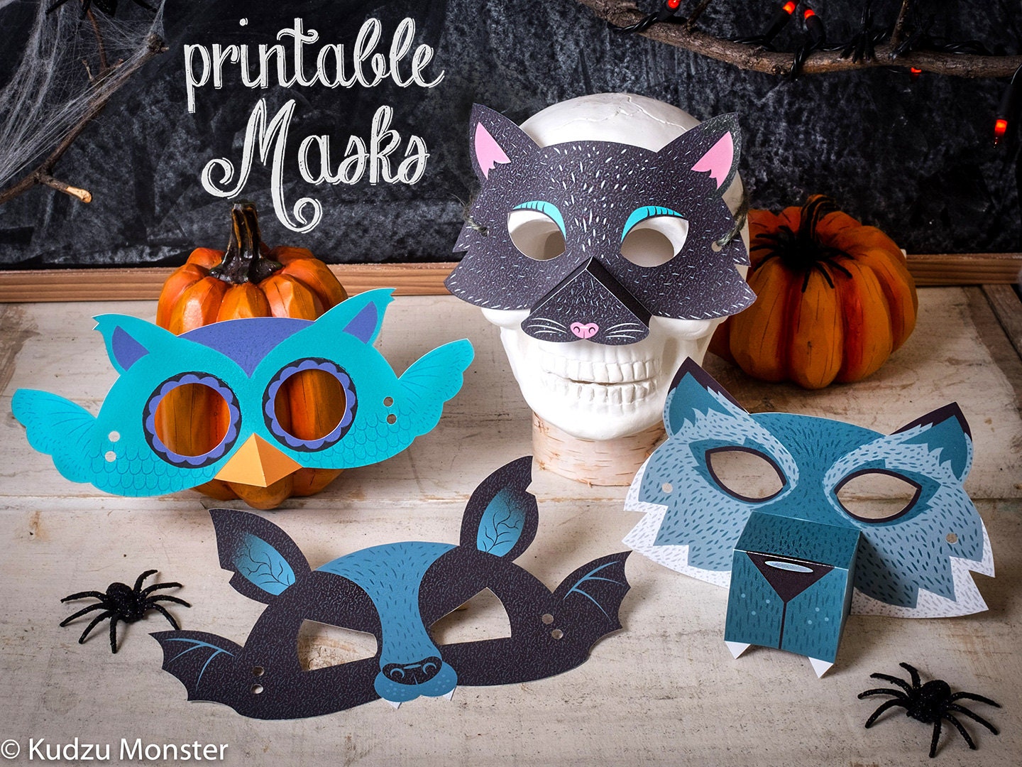 Printable Halloween Masks Kit for kids DIY Halloween activity