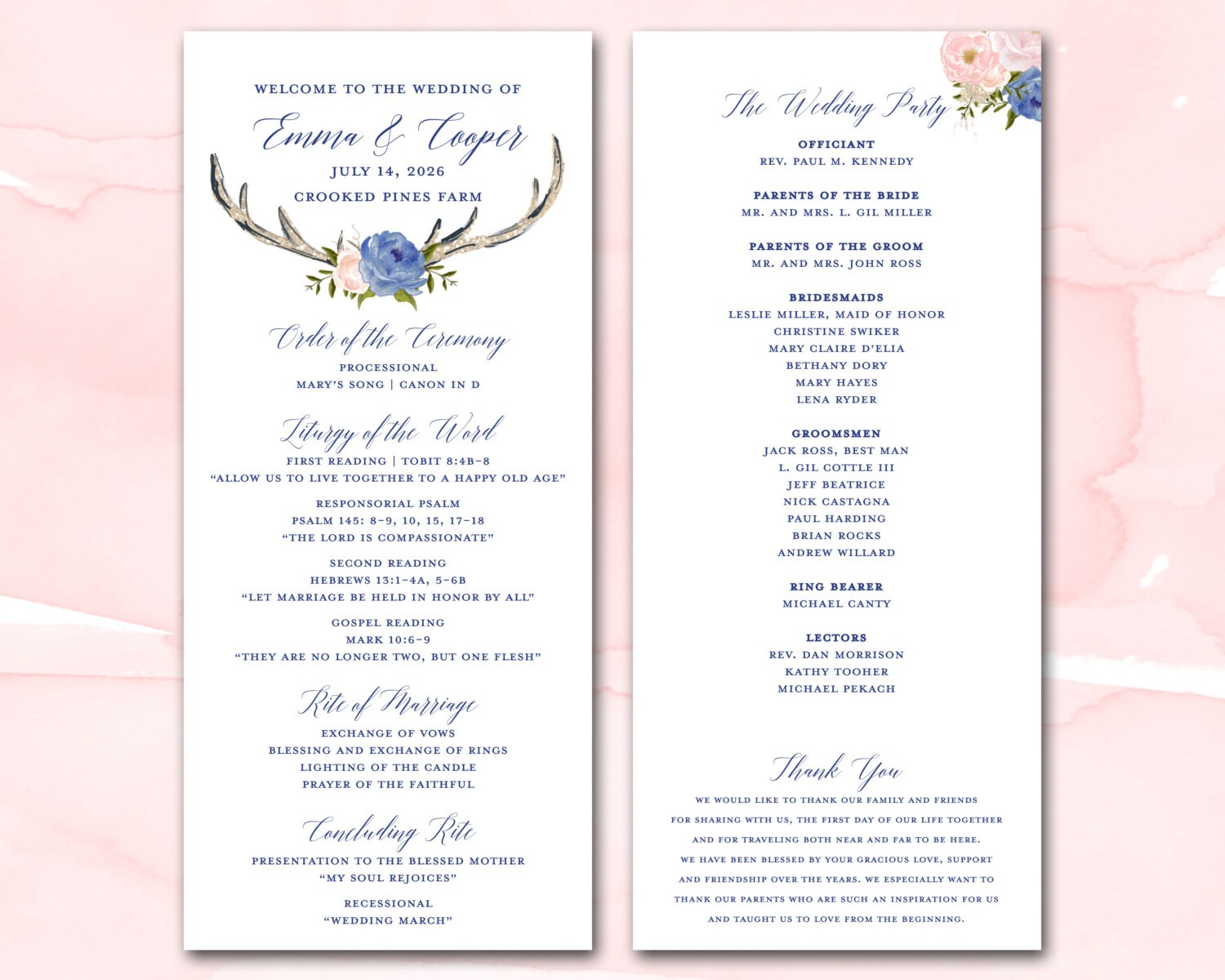 Wedding Program Order of Service Printable Program Wedding