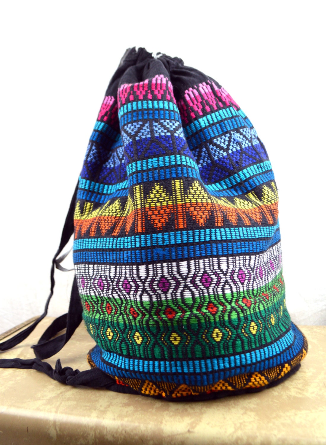 Vintage Woven Guatemalan Rainbow Fabric Tote Bag Backpack Rucksack ...