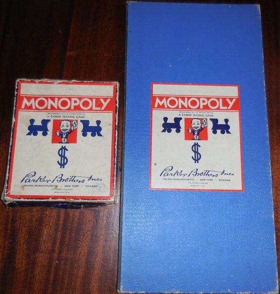 Vintage Monopoly Game Blue Box Edition Wooden Play Pieces Thin