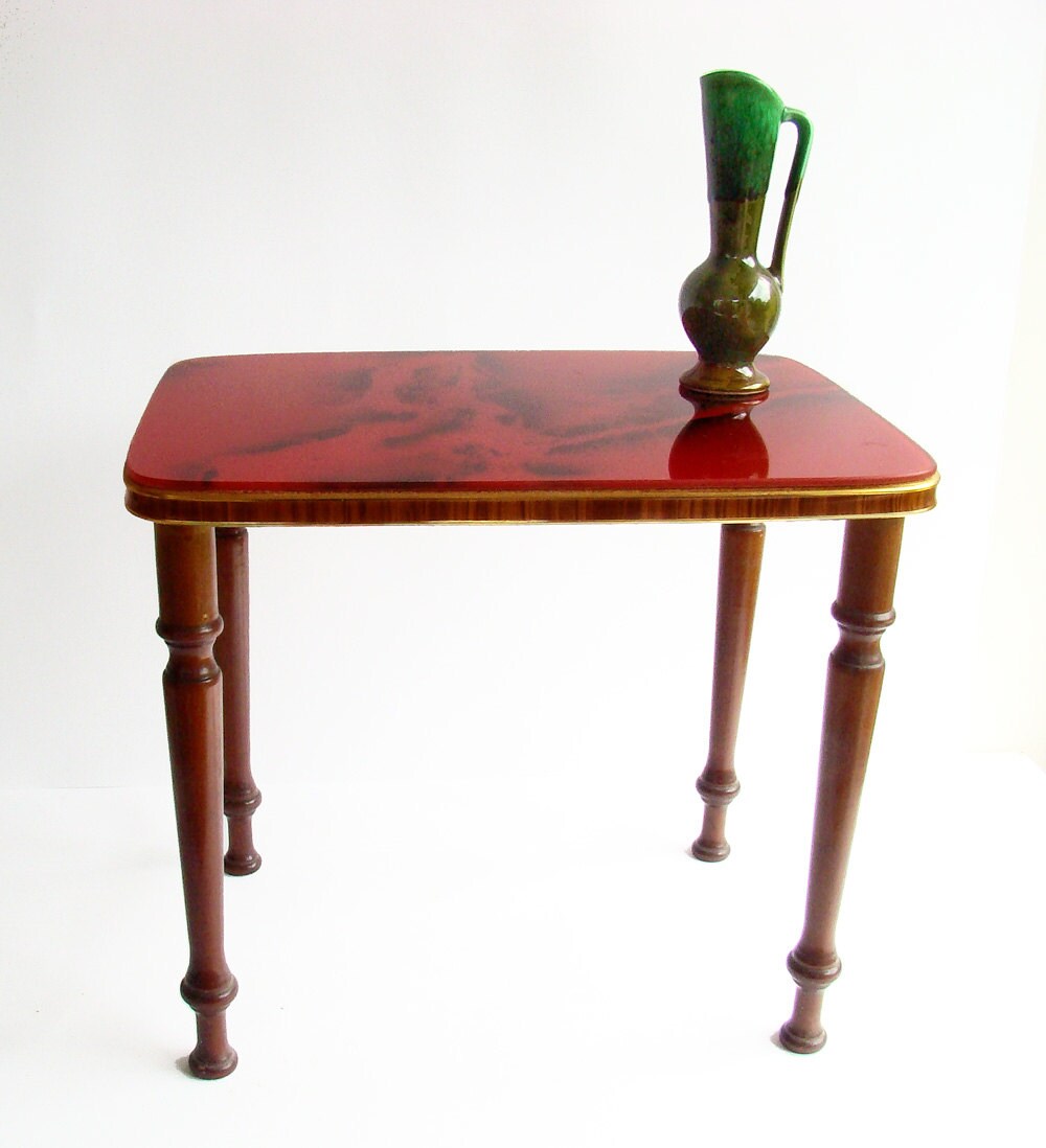 1960s – 70s Glass Top Side Table, Deep Bright Red, Occasional Table ...