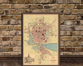Map of Atlanta Old map restored Archival fine by AncientShades