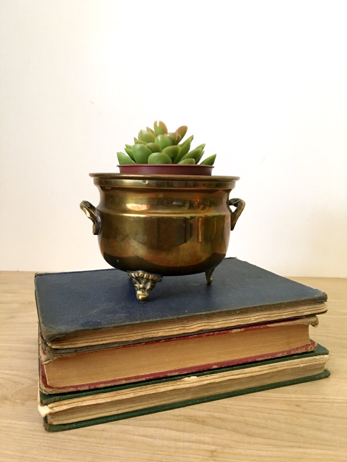 Small Vintage Brass Footed Planter Pot with Handles