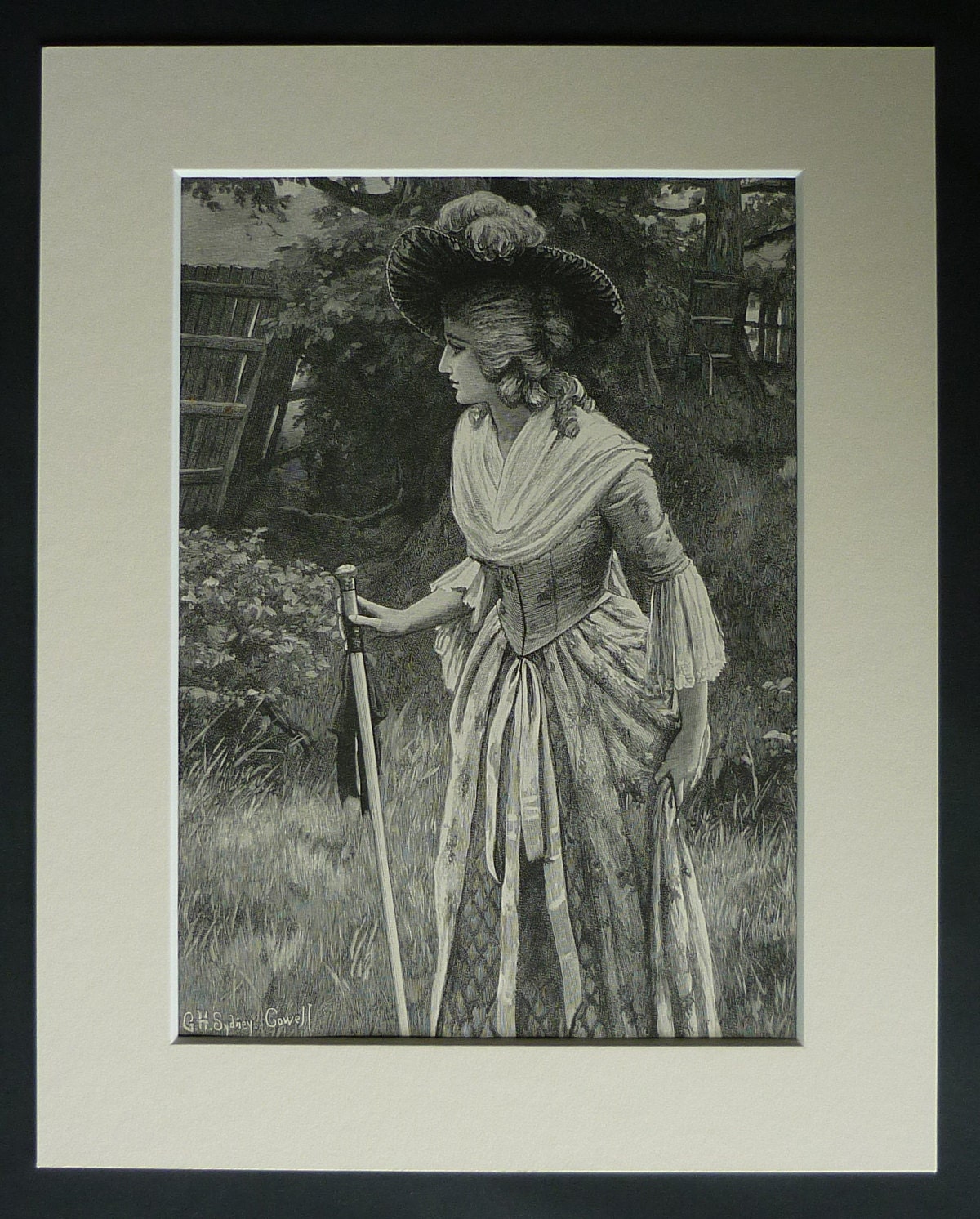 1890s Antique Print of an 18th Century Woman Available