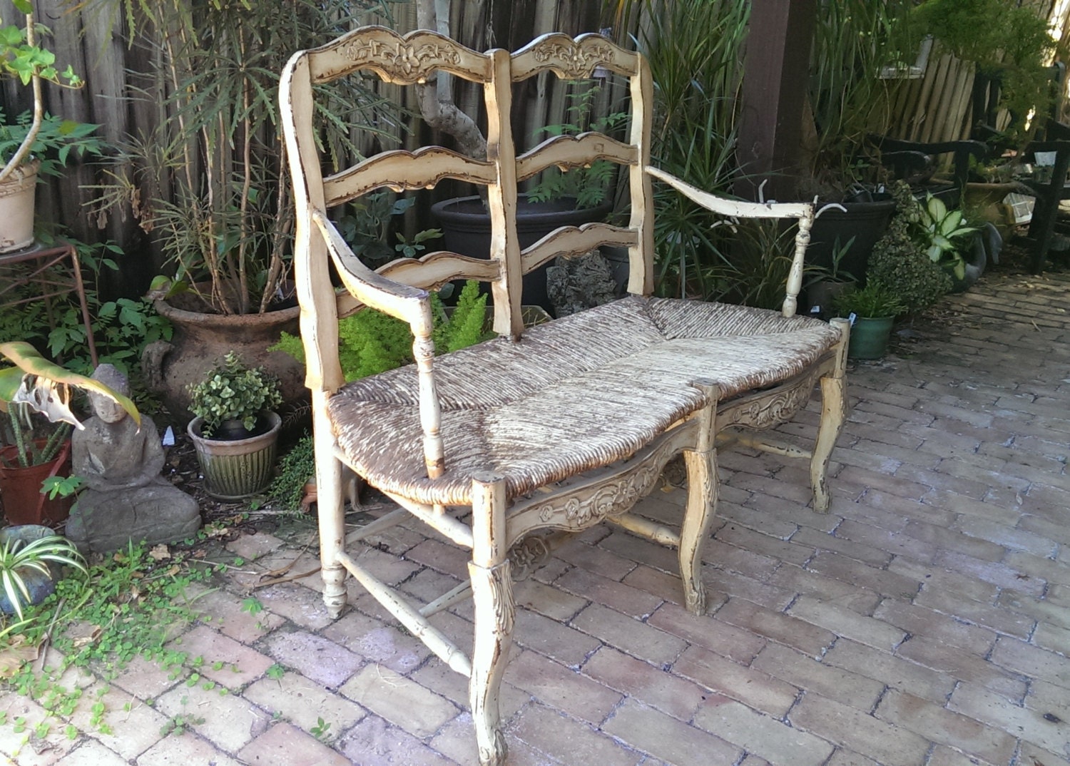 Lovely French Country Ladder Back Loveseat Bench – Haute Juice