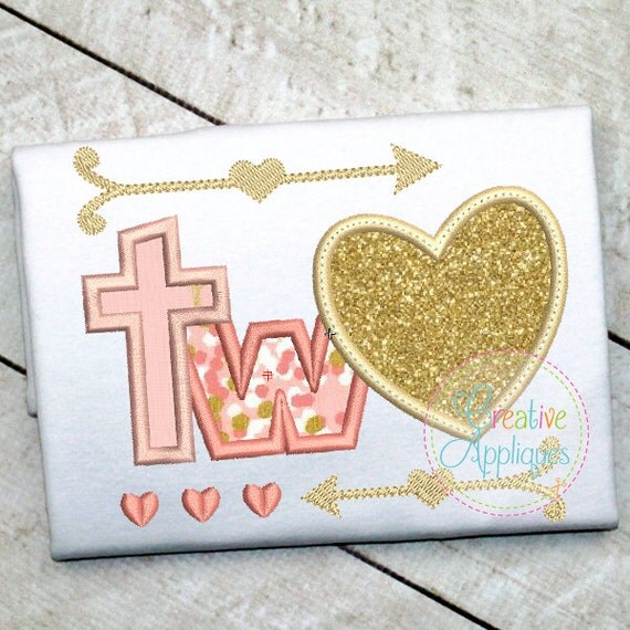 5 SIZES Two Heart Second 2nd Birthday Applique Digital Machine