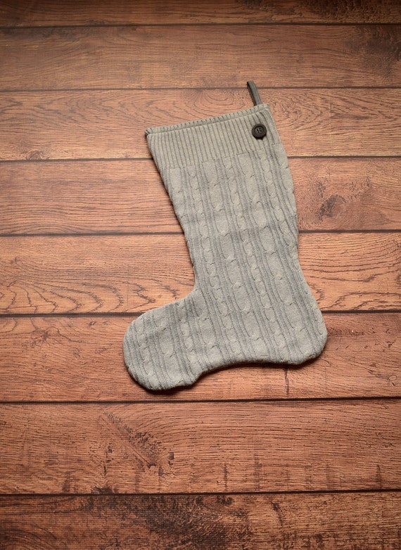 Light Grey Cable knit Christmas Stocking by PaisleyStarCreations