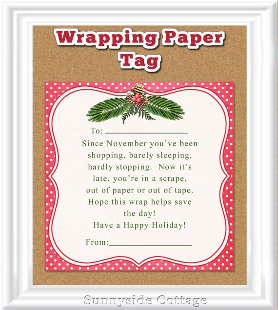 Items similar to Wrapping Paper Tag, Printable Christmas gift for a ...