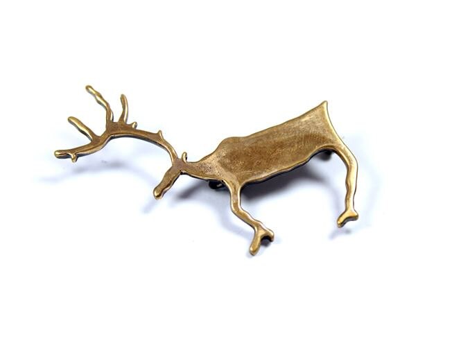 Vintage norwegian moose brooch, deer pin, antler brooch, goldtone, horn ...