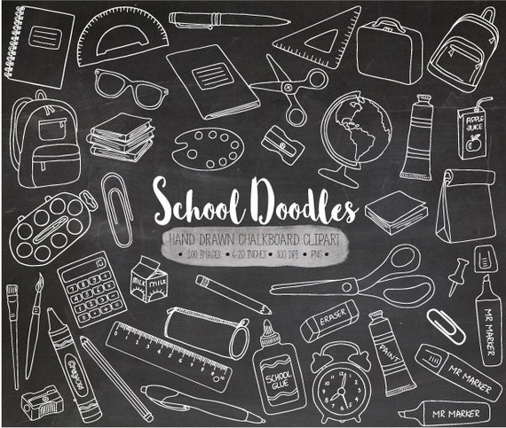 Chalkboard School Clipart. Hand Drawn Chalk Texture School