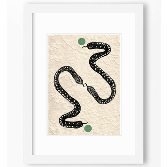 SNAKE ILLUSTRATION Drawing Affiche Ying Yang Art Decor Home