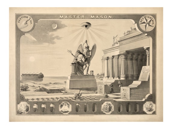 Master Mason Vintage Art Print Masonic Symbols Brotherhood