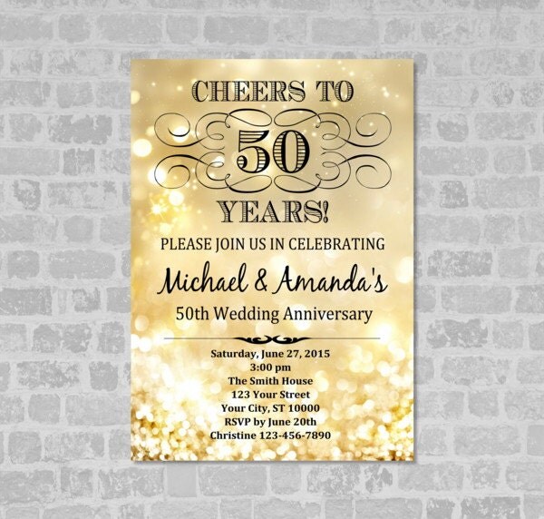 Golden Wedding Anniversary Invitation Gold Bokeh by DPIexpressions