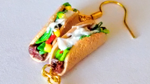 Taco Dangle Earrings Miniature Food Jewelry Fake by SprinkleCake