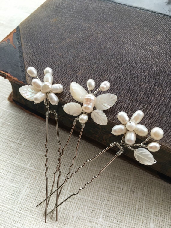 Set Of 3 Freshwater Pearl Hair Pins Pearl Hair Pins Bridal