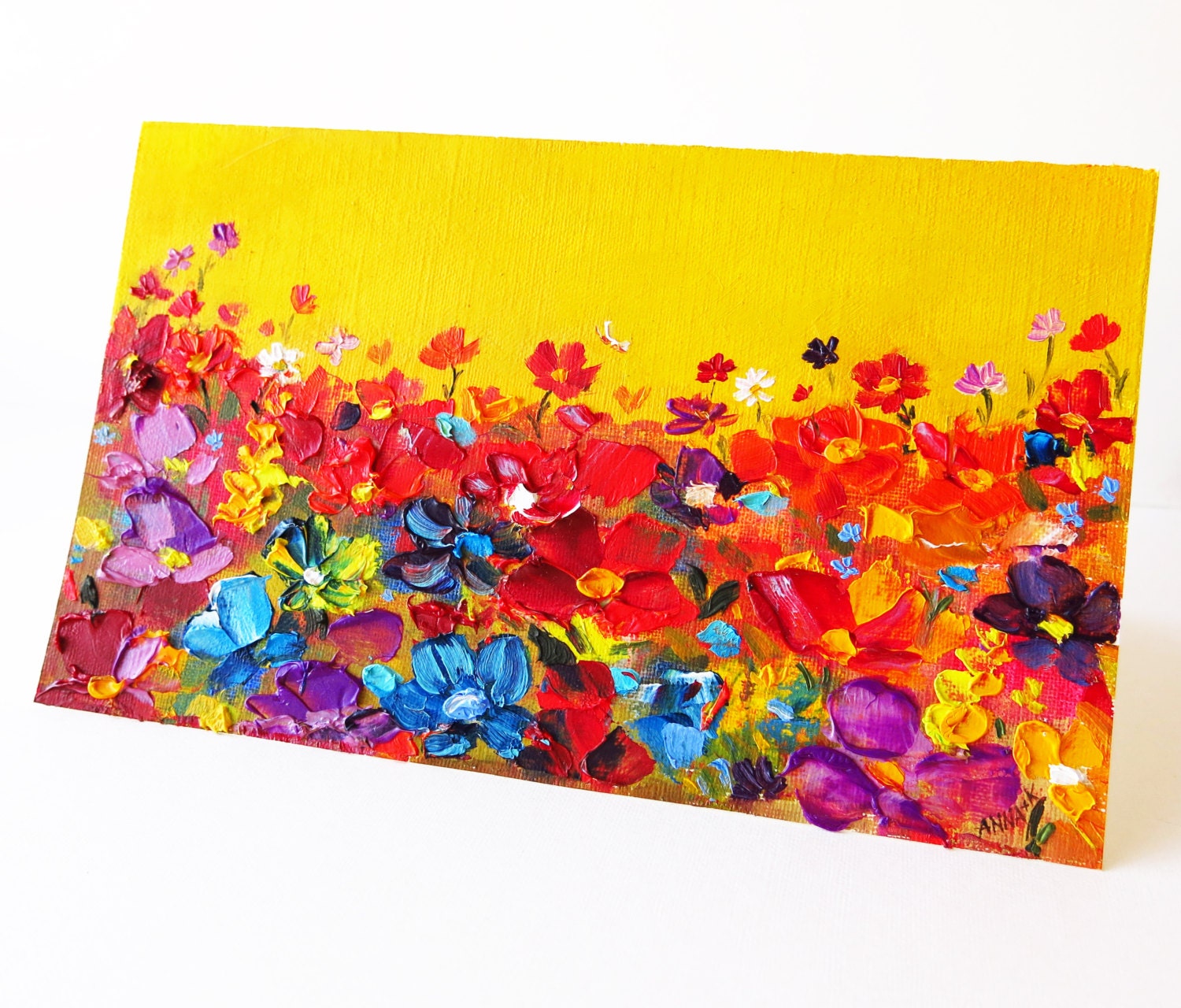 Hand-painted card Handmade greeting card on canvas texture