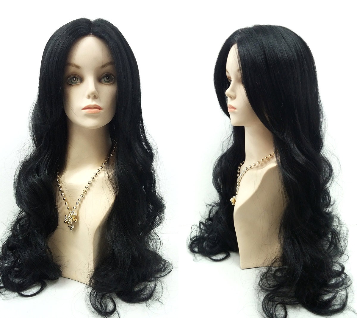 28 inch Black Wavy Lace Front Wig. Goth Style Wig. Witch Wig.