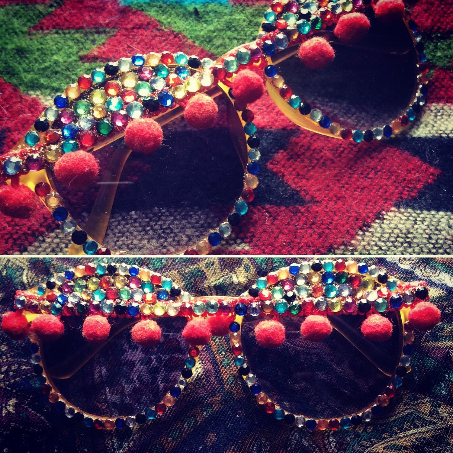Colourful Gem Pom Pom Sunglasses Perfect For Festivals And