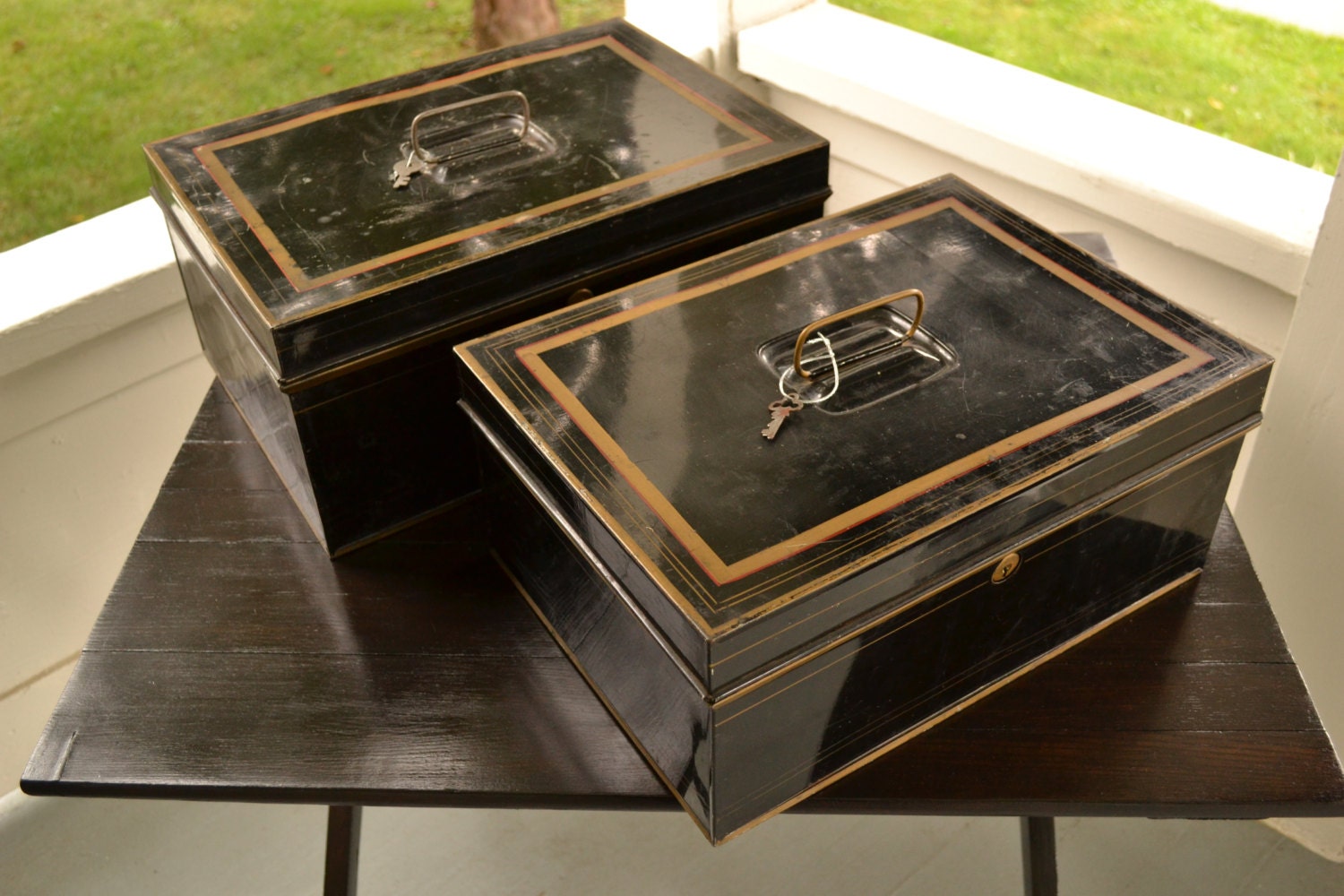 Vintage Black Metal Lock Box, Document Box, Money, Storage, Letter ...