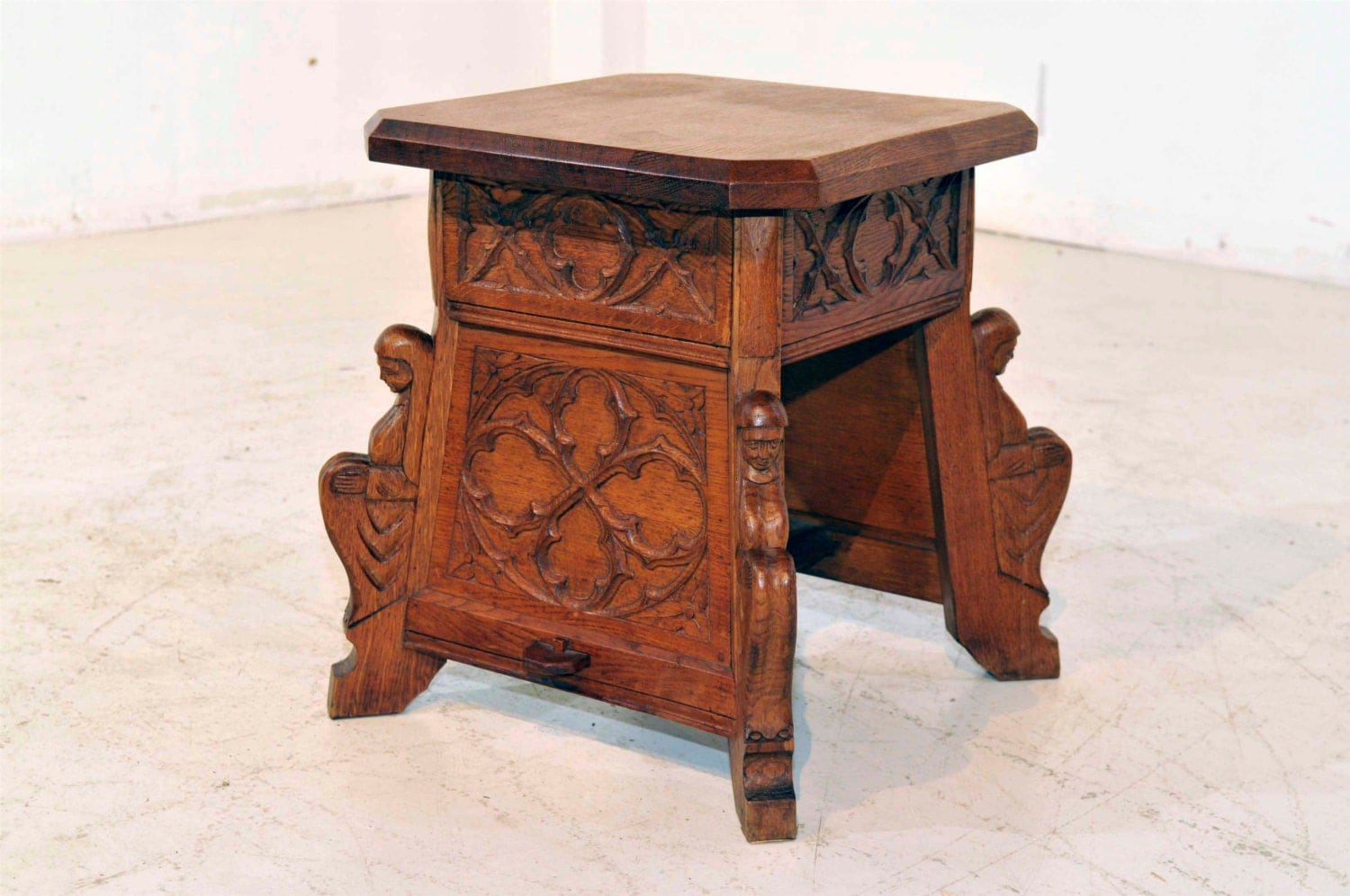 Antique French Gothic Stool Ottoman Bench Occasional Seating Oak Carved ...