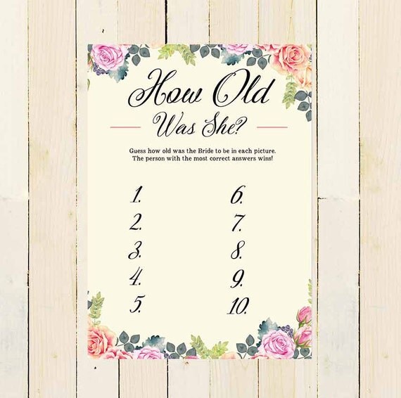 How old was the bride games Floral Printable Bridal Games