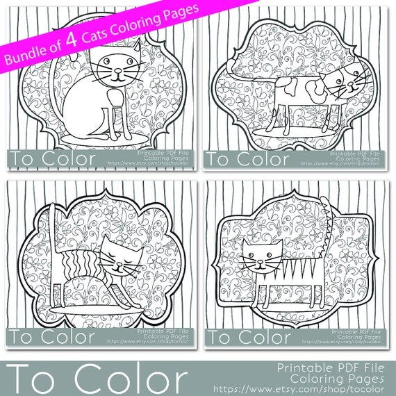 Items similar to Printable Whimsical Cat Coloring Page for Adults ...