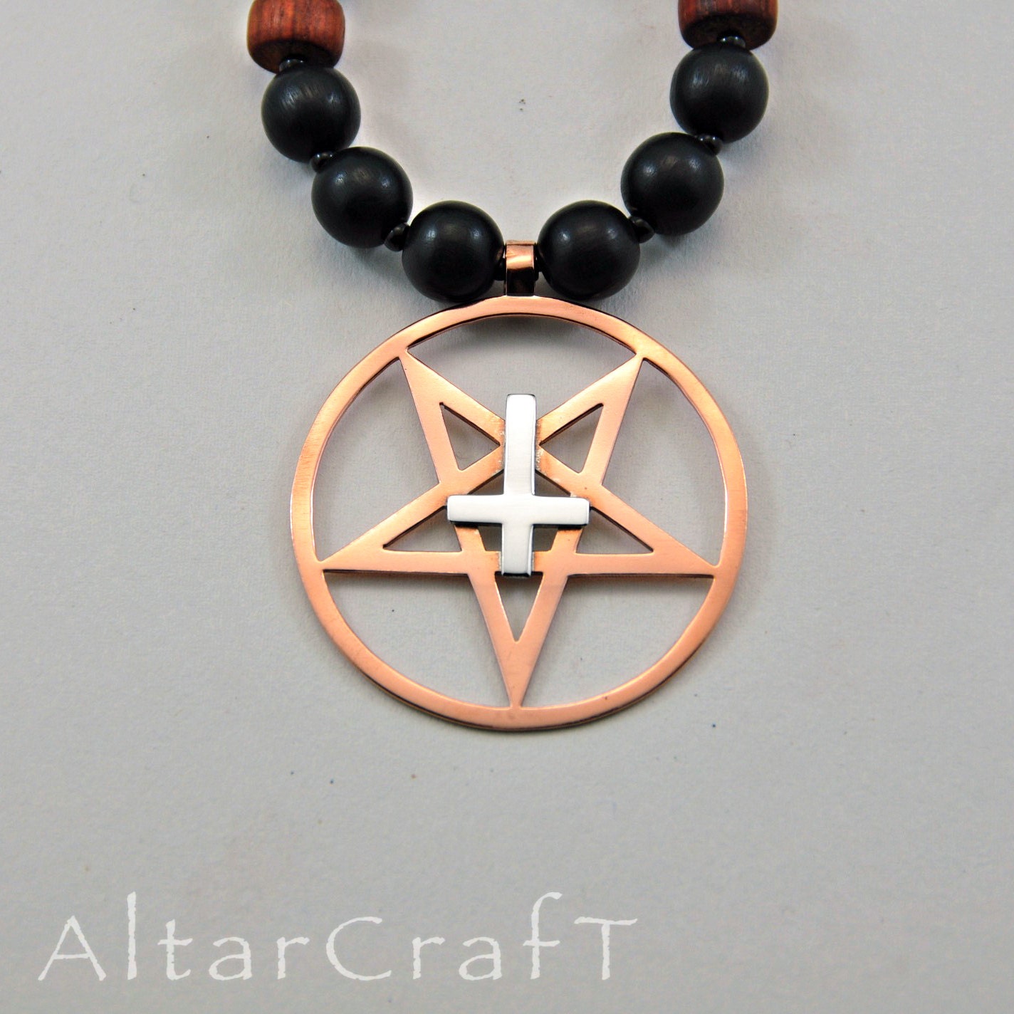 Pentagram Satanic Cross Pendant / Occult Amulet / Silver