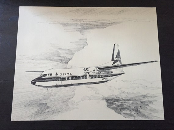 Vintage Plane Sketch Delta Airlines 50th Anniversary Airplane