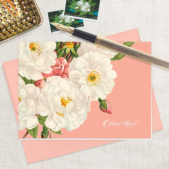 personalized stationery set WHITE and CORAL by FriedaKatherine