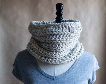 Items similar to Mocha Knit Cowl Neckwarmer with Button Closure on Etsy
