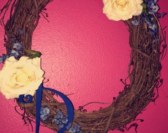 Items similar to Grapevine Monogram Initial Letter Wreath Burlap ...