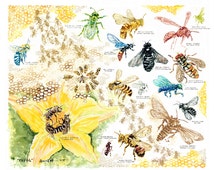 Unique bee poster related items | Etsy