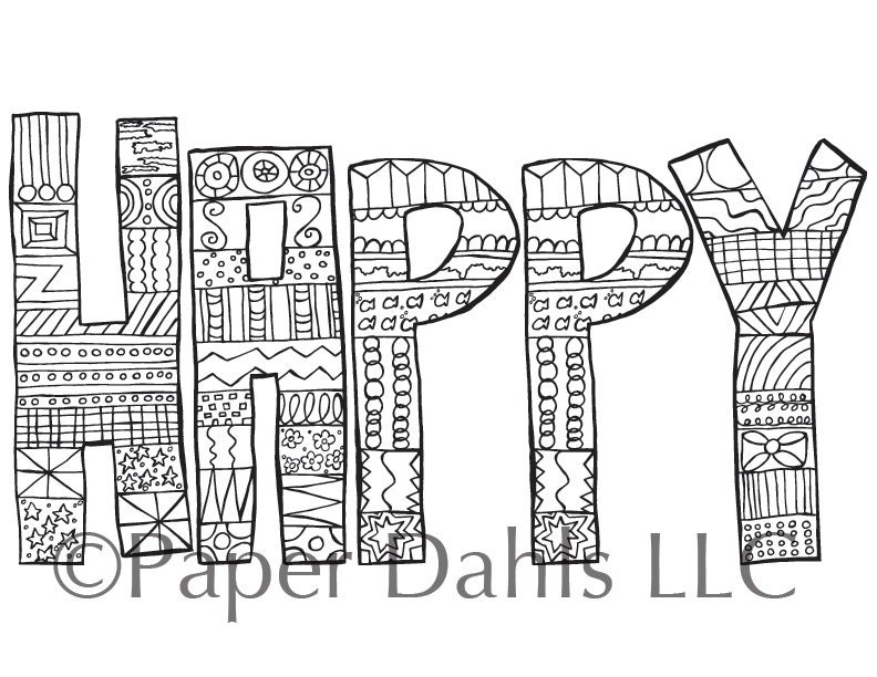 Color Me Happy Coloring Page for Adults Handdrawn Coloring