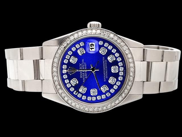 Perpetual blue diamond dial Rolex date just watch oyster SS – Haute Juice