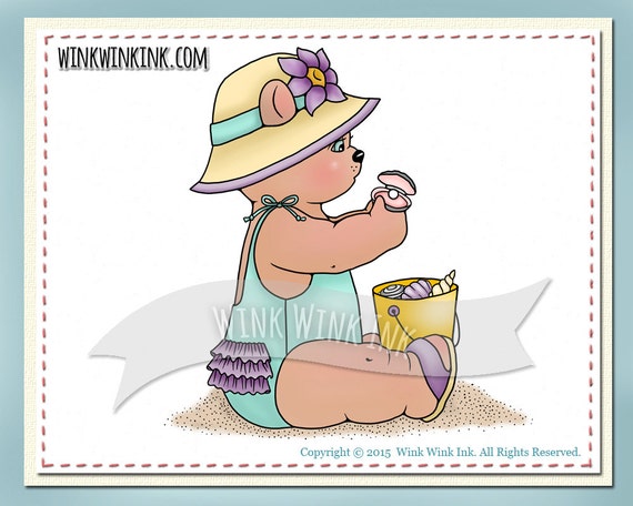 Digital stamp Pearl beach bear summer fun printable digi
