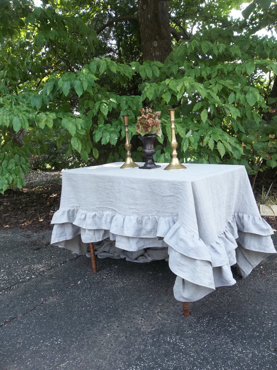 Custom Double Ruffle Linen Tablecloth Ruffled Tablecloth Multi