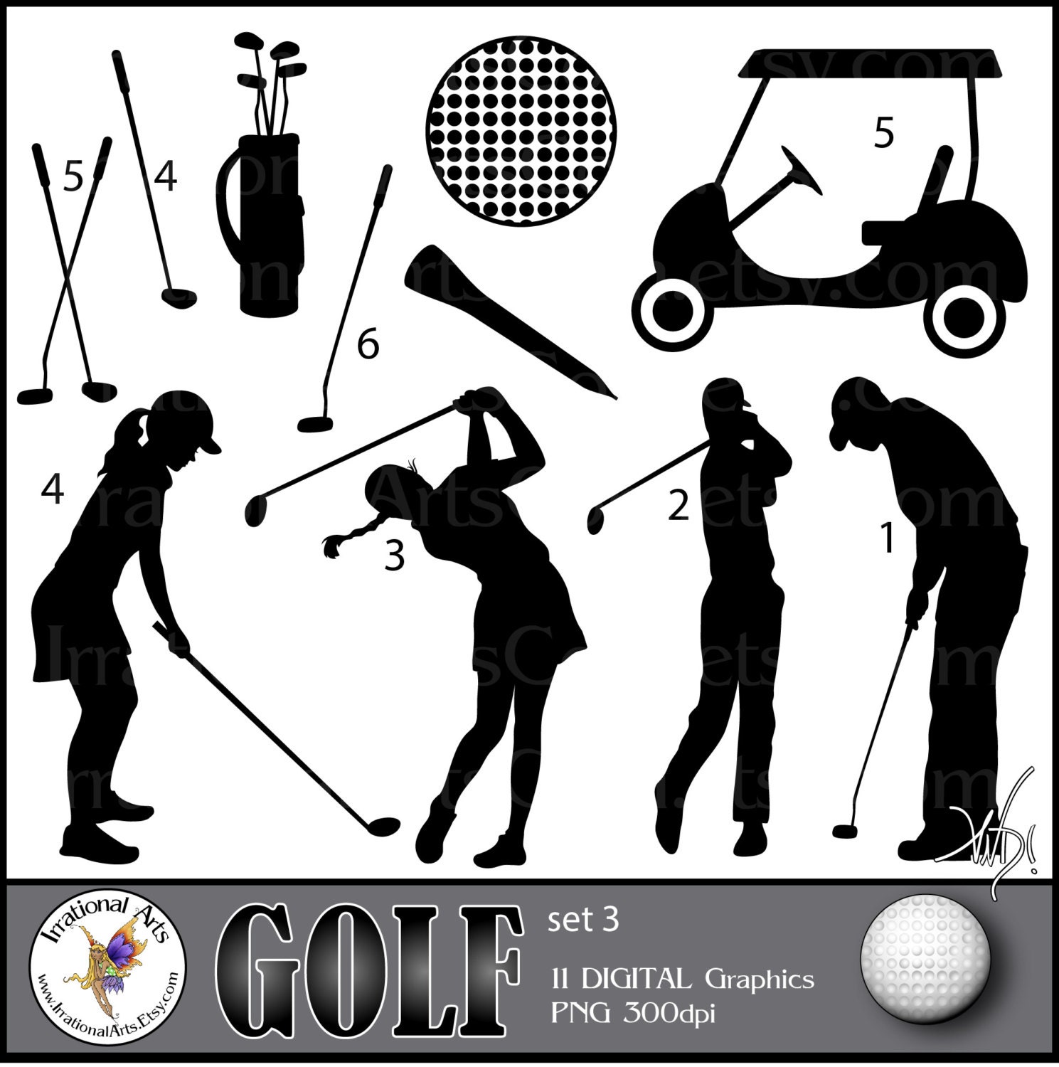 GOLF set 3 digital clipart graphics 11 png files silhouettes