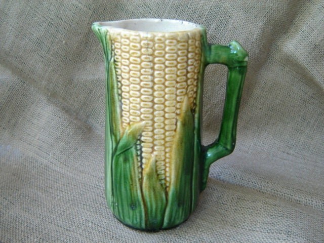 Majolica Pitcher Corn Pitcher Brush McCoy Majolica Corn Ware Pottery ...