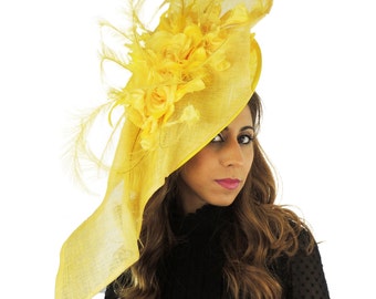 Items similar to Yellow Fascinator, Cocktail hat, Derby Hat, Fascinator ...