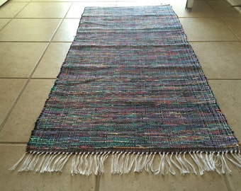 Hand Woven Gray Purple Teal Rag Rug 25 x 58 by Rags2RugsandMore