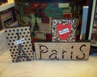 Small pink and black Paris letter blocks by JulieannasCreations