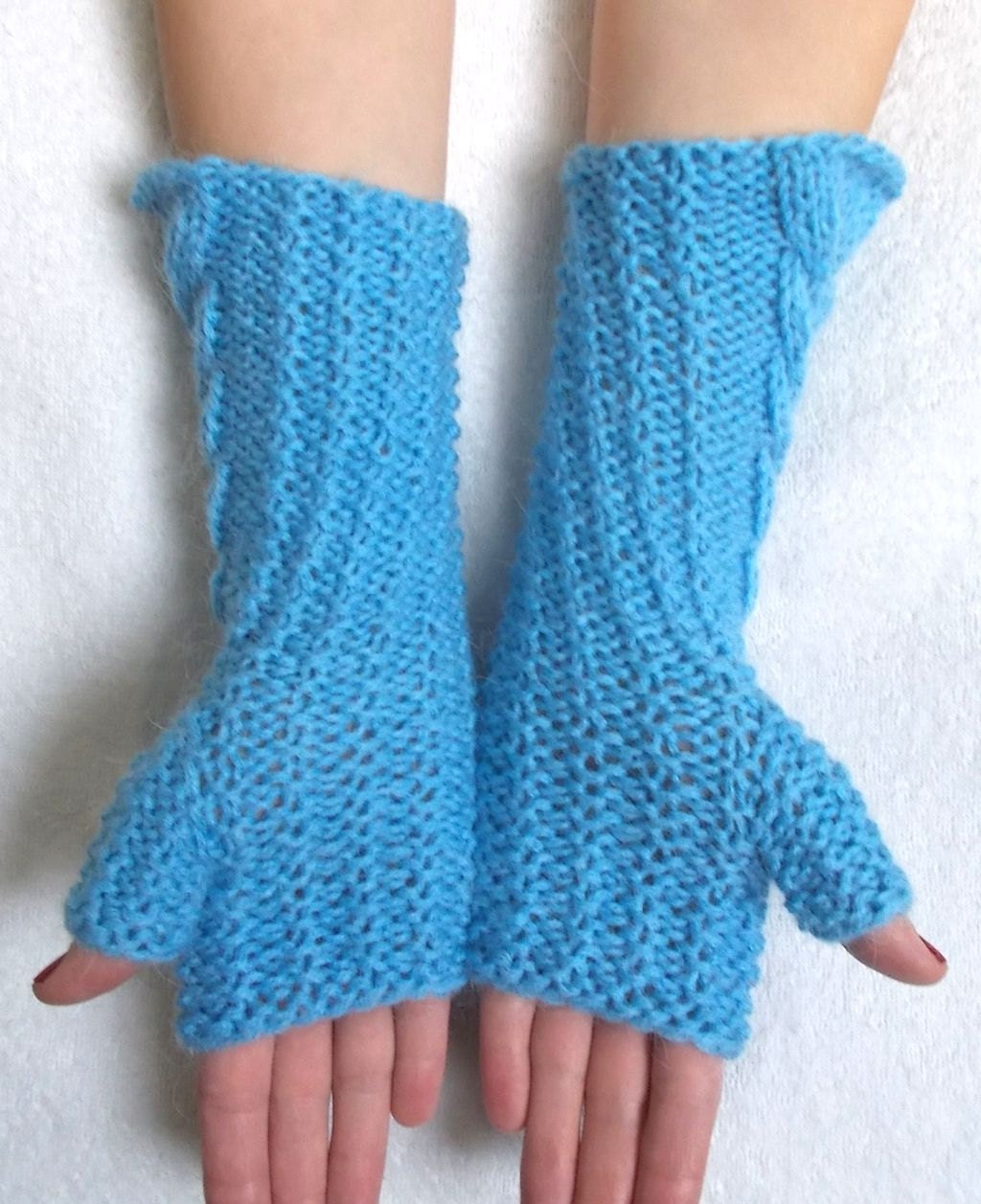Light Blue Fingerless Gloves Arm Warmers Chunky by LaimaShop