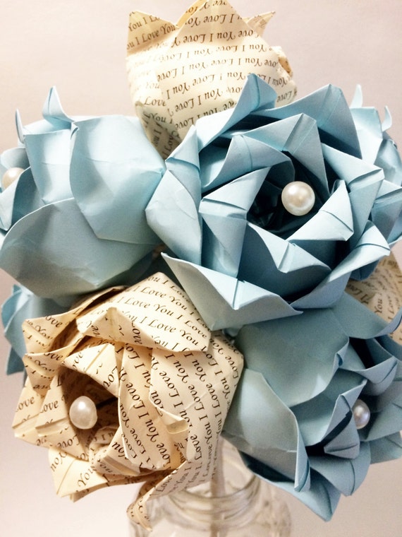 Dozen Paper Roses Wedding bouquet first by DanasPaperFlowers