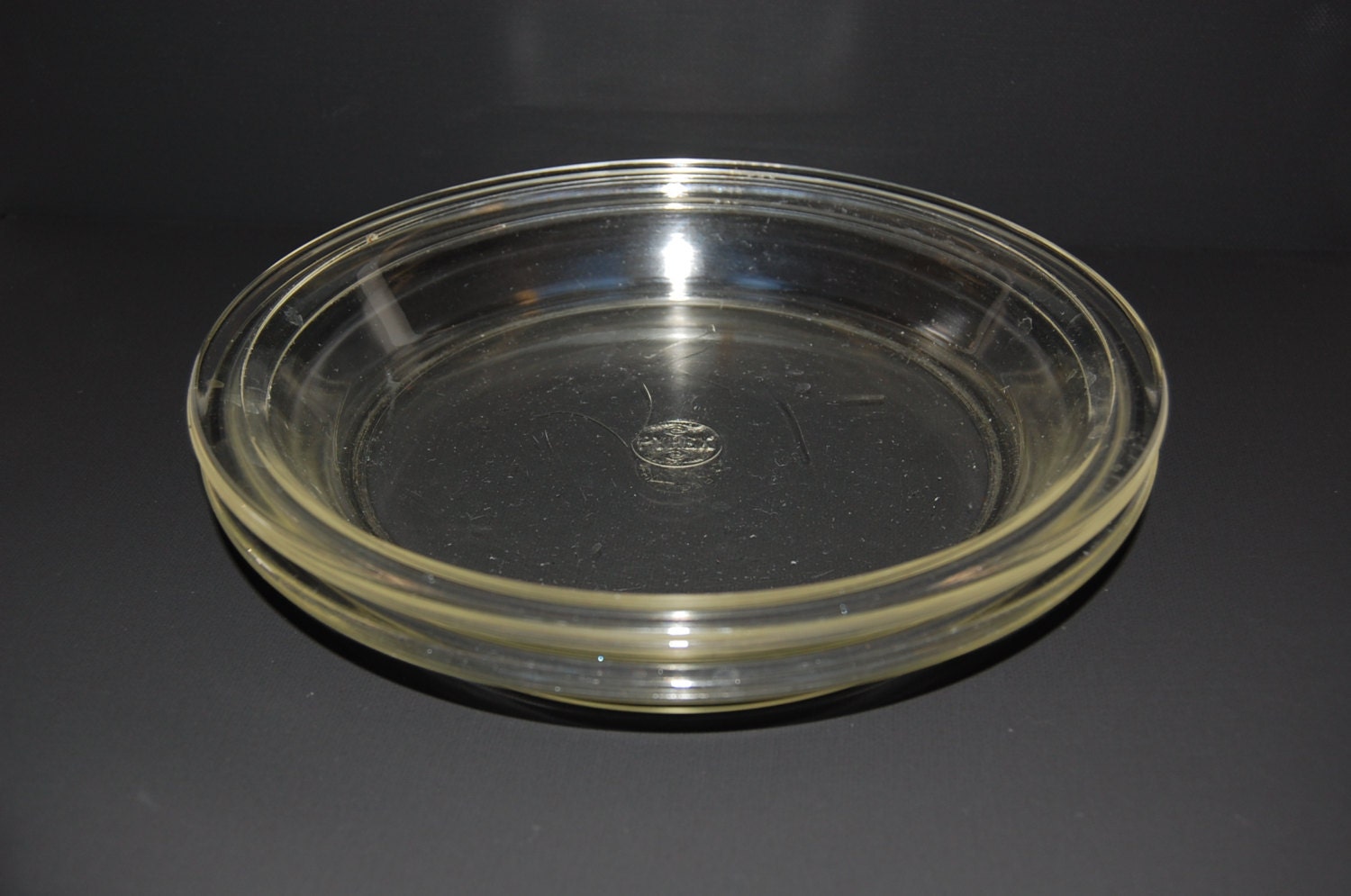 Set of 2 Early Dollar Sign Mark Pyrex 9 inch Pie Plates