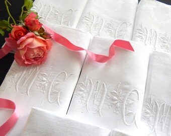 Items similar to French Vintage Napkins Elegant Heavy Linen Damask Set ...